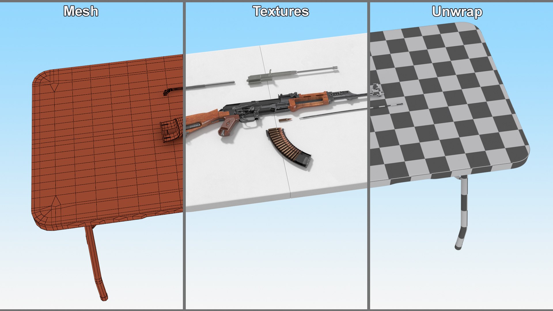 3D Disassembled AK-47 With A Magazine On The Table - TurboSquid 2307824