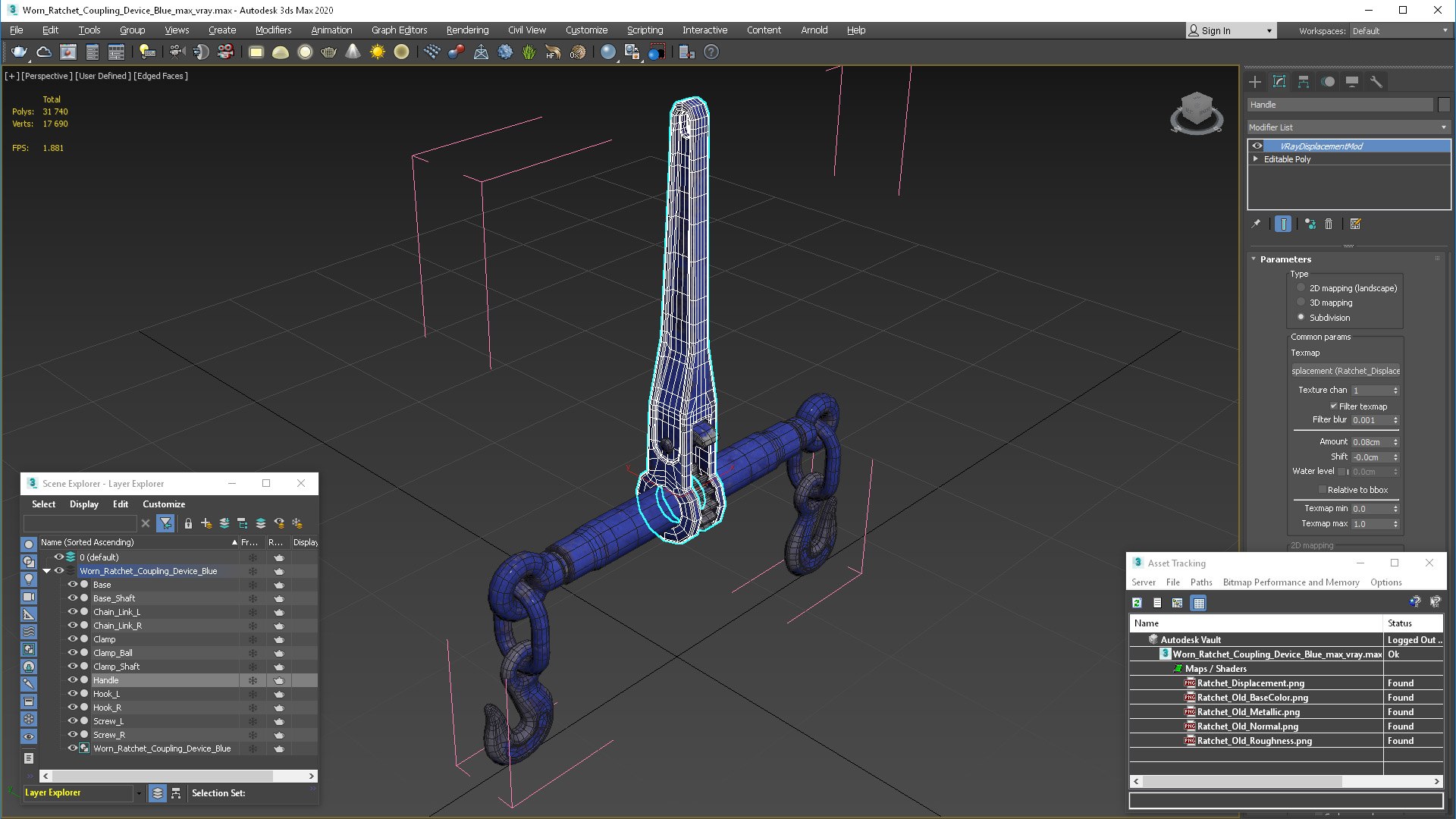 3D Worn Ratchet Coupling Device Blue Model - TurboSquid 2268596