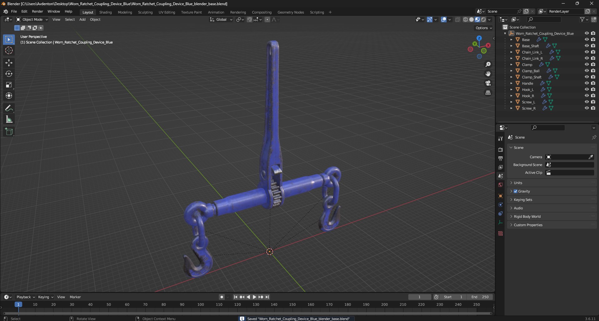 3D Worn Ratchet Coupling Device Blue Model - TurboSquid 2268596