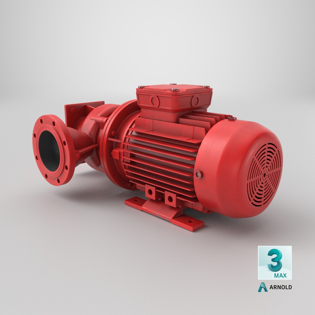 3D Model Industrial Centrifugal Water Pump Inline Vertical Red ...