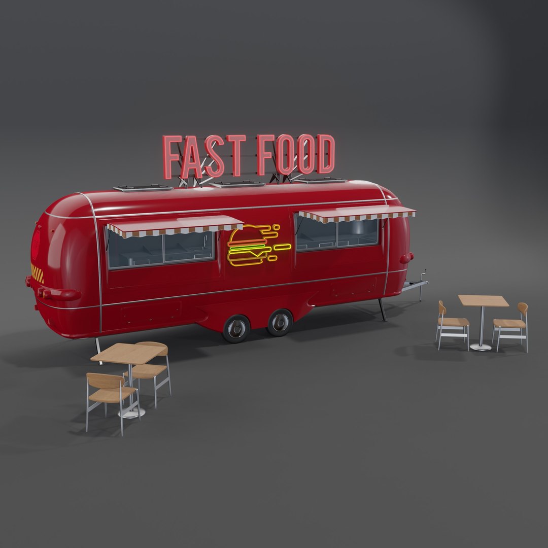 3D Red Fast Food Trailer - TurboSquid 2174912