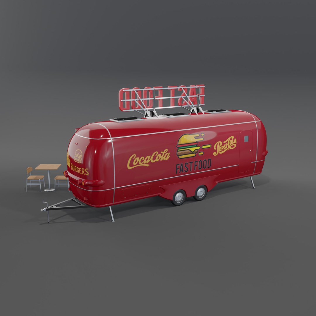 3D Red Fast Food Trailer - TurboSquid 2174912