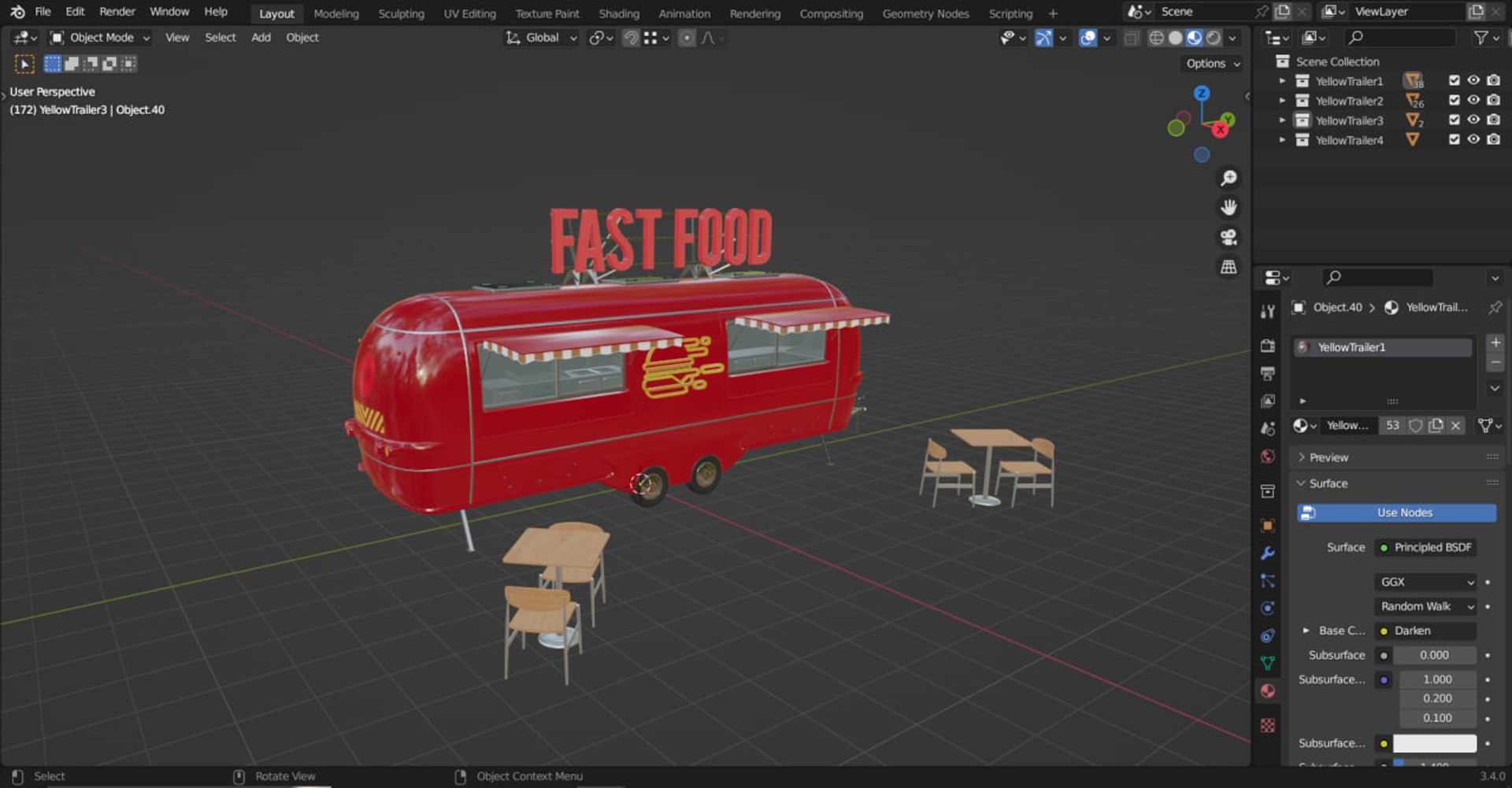 3D Red Fast Food Trailer - TurboSquid 2174912