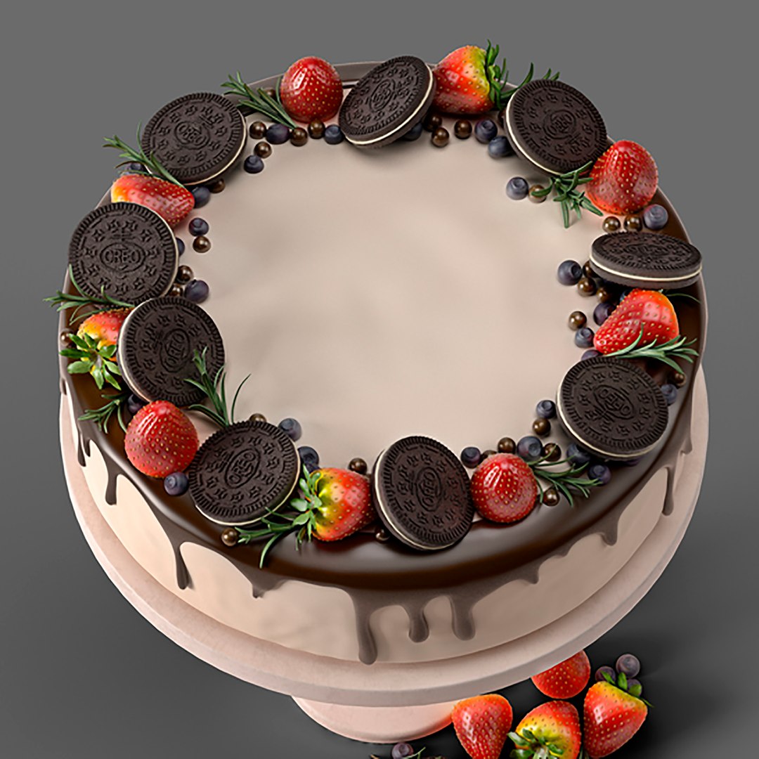 3D Model Cake With Stawberry And Oreo - TurboSquid 1845852