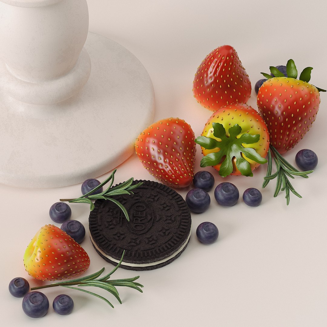 3D Model Cake With Stawberry And Oreo - TurboSquid 1845852