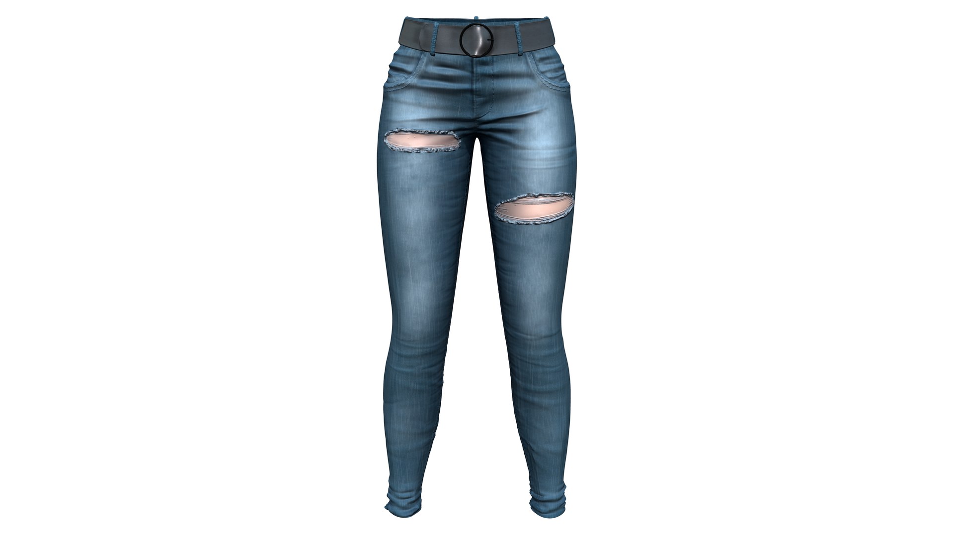 Tight Fit Blue Torn Jeans Denim Pants 3D Model - TurboSquid 2006073