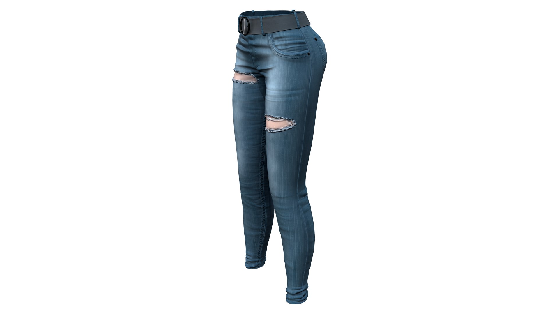 Tight Fit Blue Torn Jeans Denim Pants 3D Model - TurboSquid 2006073