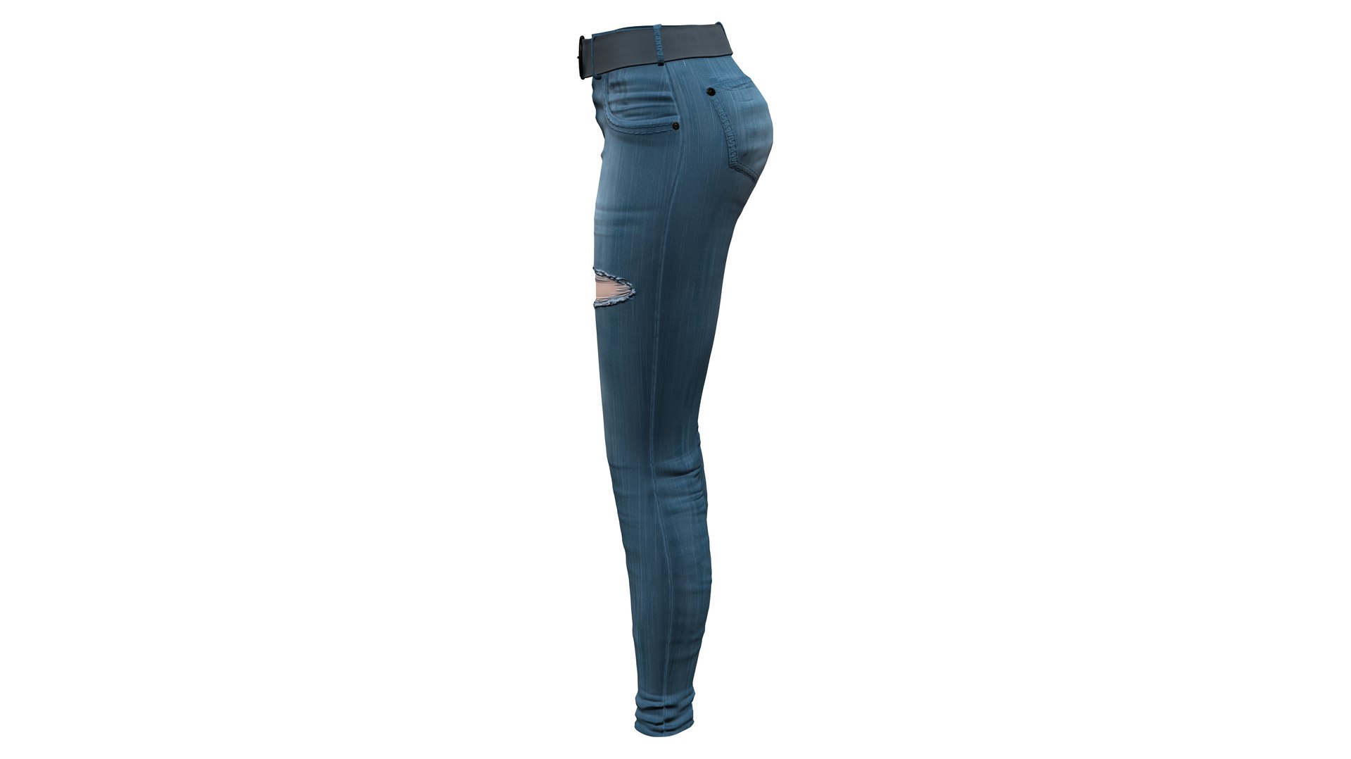 Tight Fit Blue Torn Jeans Denim Pants 3D Model - TurboSquid 2006073