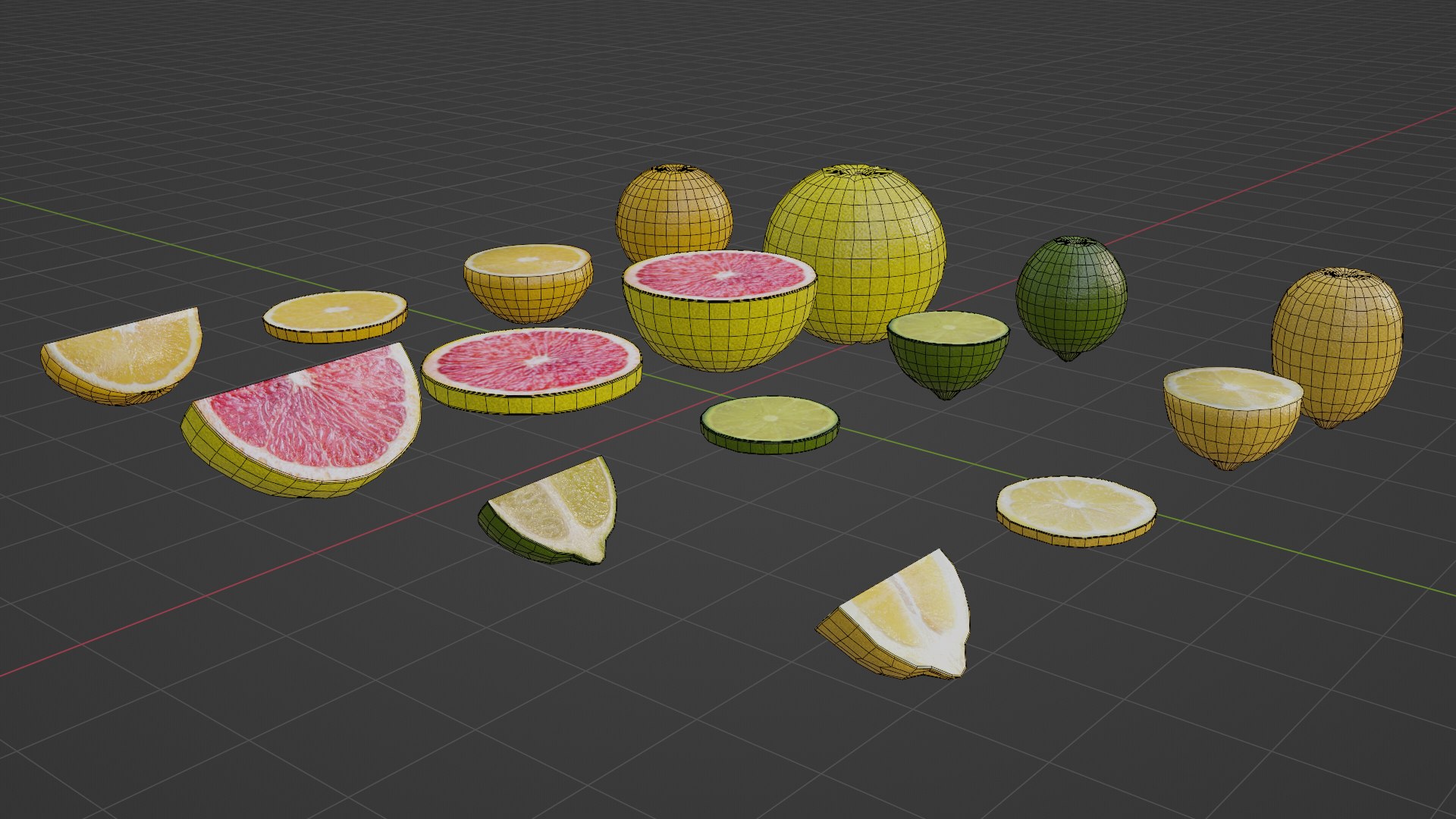 LOW POLY Lemon Orange Grapefruit Lime Game Ready Citrus Library 3D ...