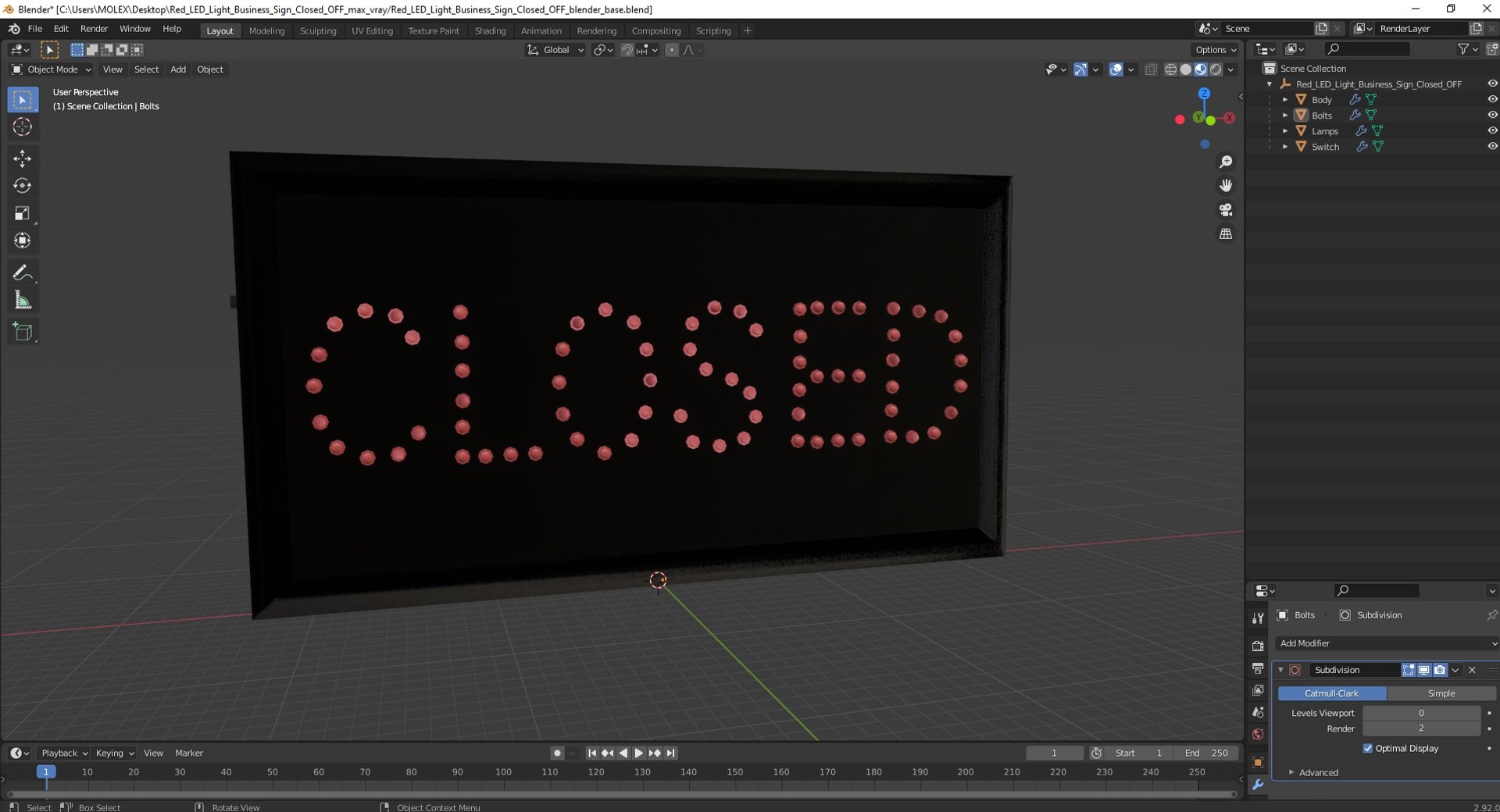 3D Red LED Light Business Sign Closed OFF - TurboSquid 2110843