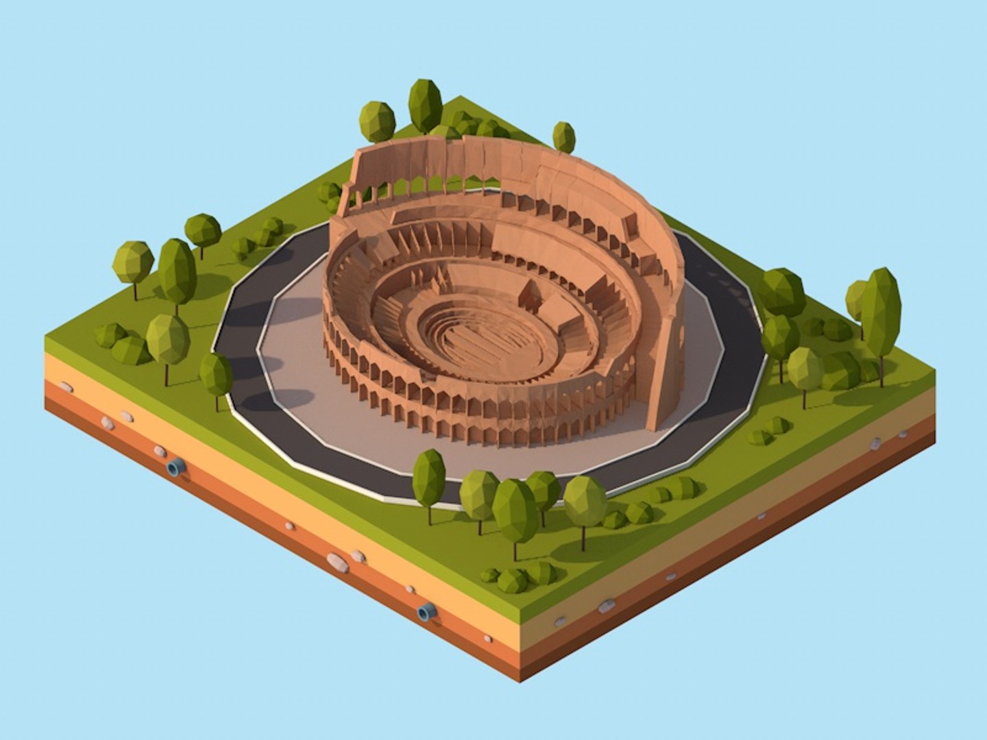 Cartoon Rome Coloseum Landmark 3D Model - TurboSquid 1375335