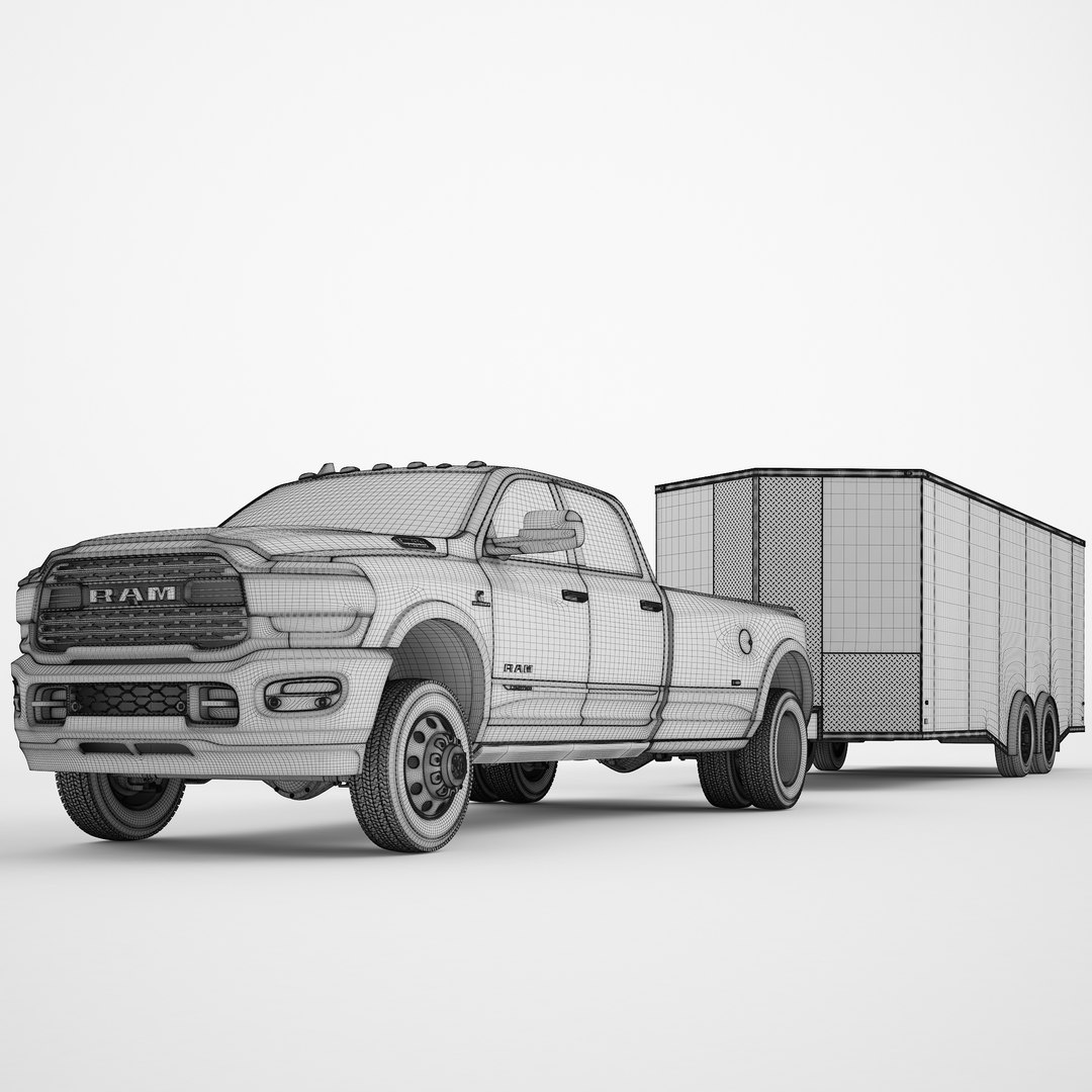 3D Dodge Ram 3500 HD 2021 Car Hauler Trailer 03 - TurboSquid 2107838
