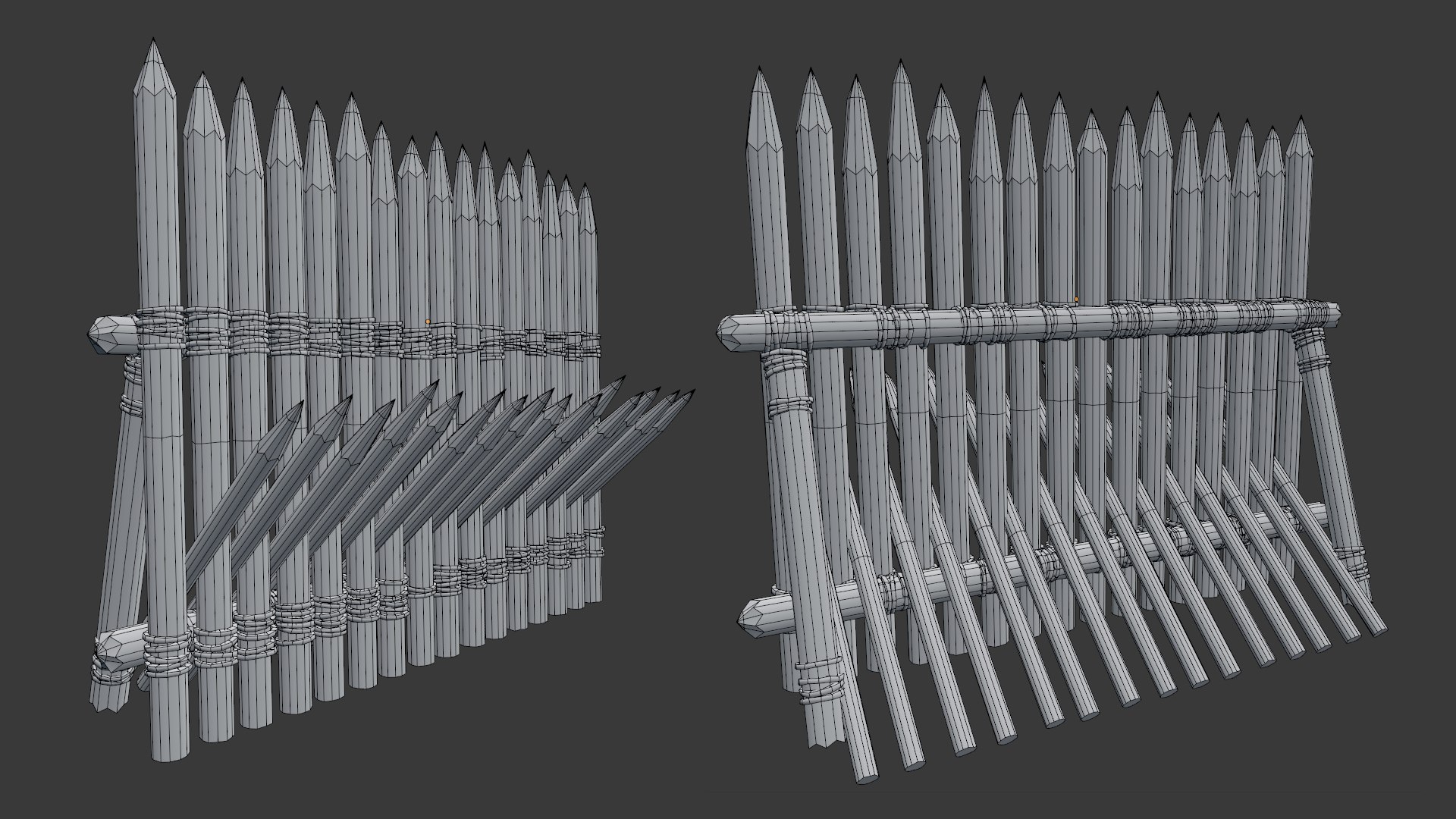 PALISADE BARRIER BARRICADE WALL DAM WOODEN MEDIEVAL VILLAGE FORT 3D ...