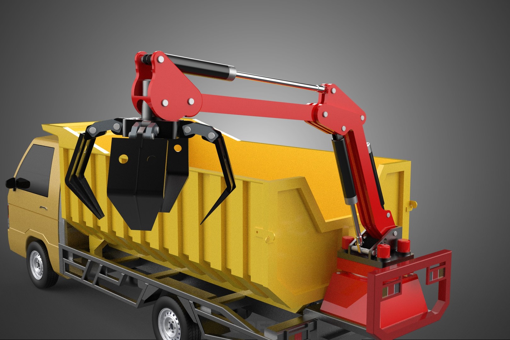GARBAGE DUMP TRUCK GRAPPLE PICK UP SKIP BIN SCRAP GRABBER CRANE 3D ...