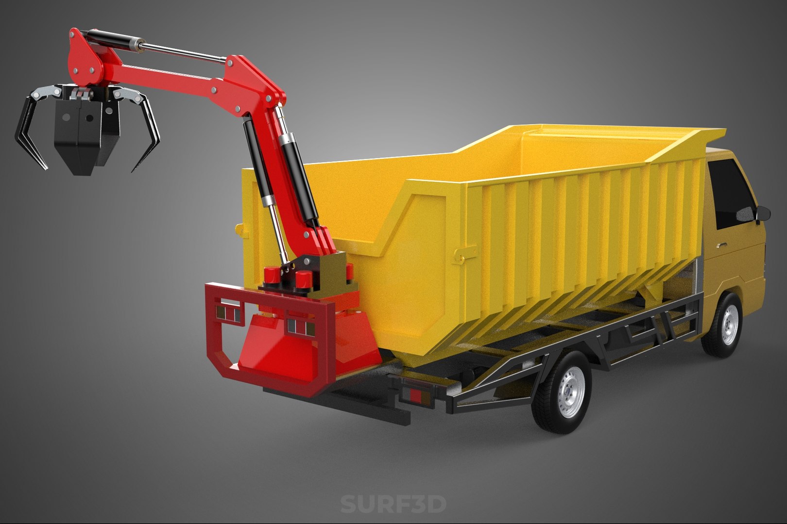 GARBAGE DUMP TRUCK GRAPPLE PICK UP SKIP BIN SCRAP GRABBER CRANE 3D ...