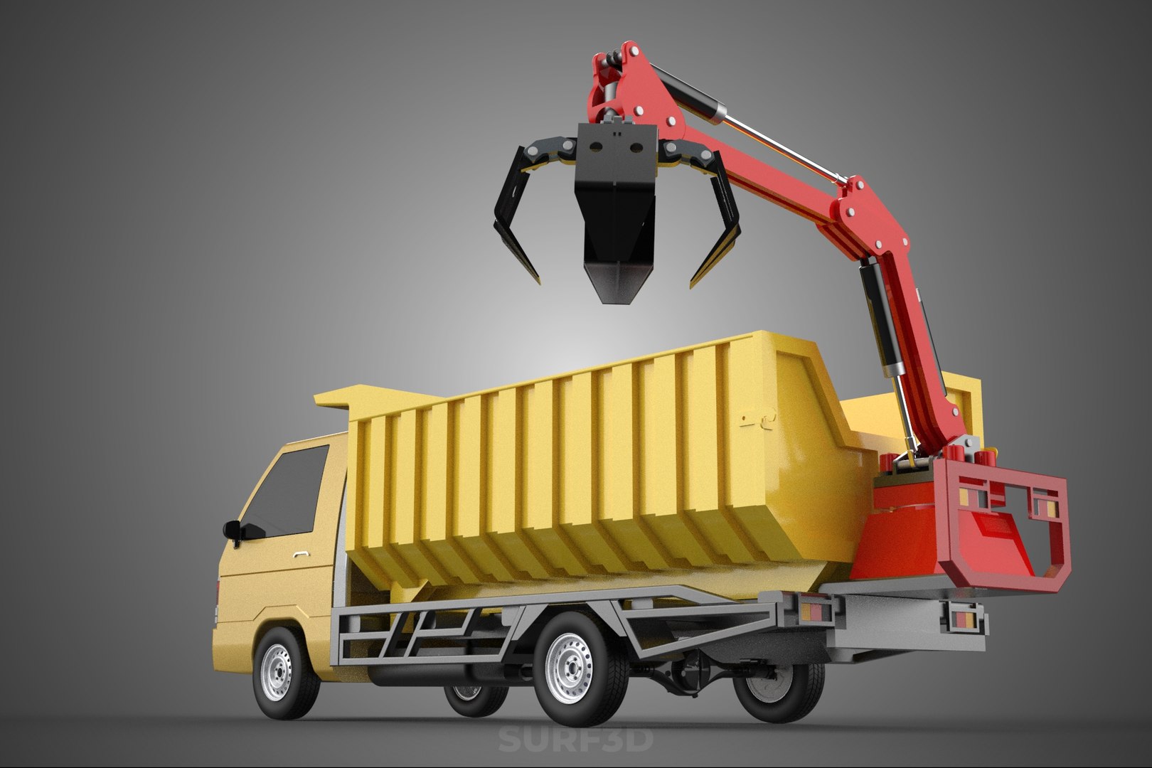 GARBAGE DUMP TRUCK GRAPPLE PICK UP SKIP BIN SCRAP GRABBER CRANE 3D ...