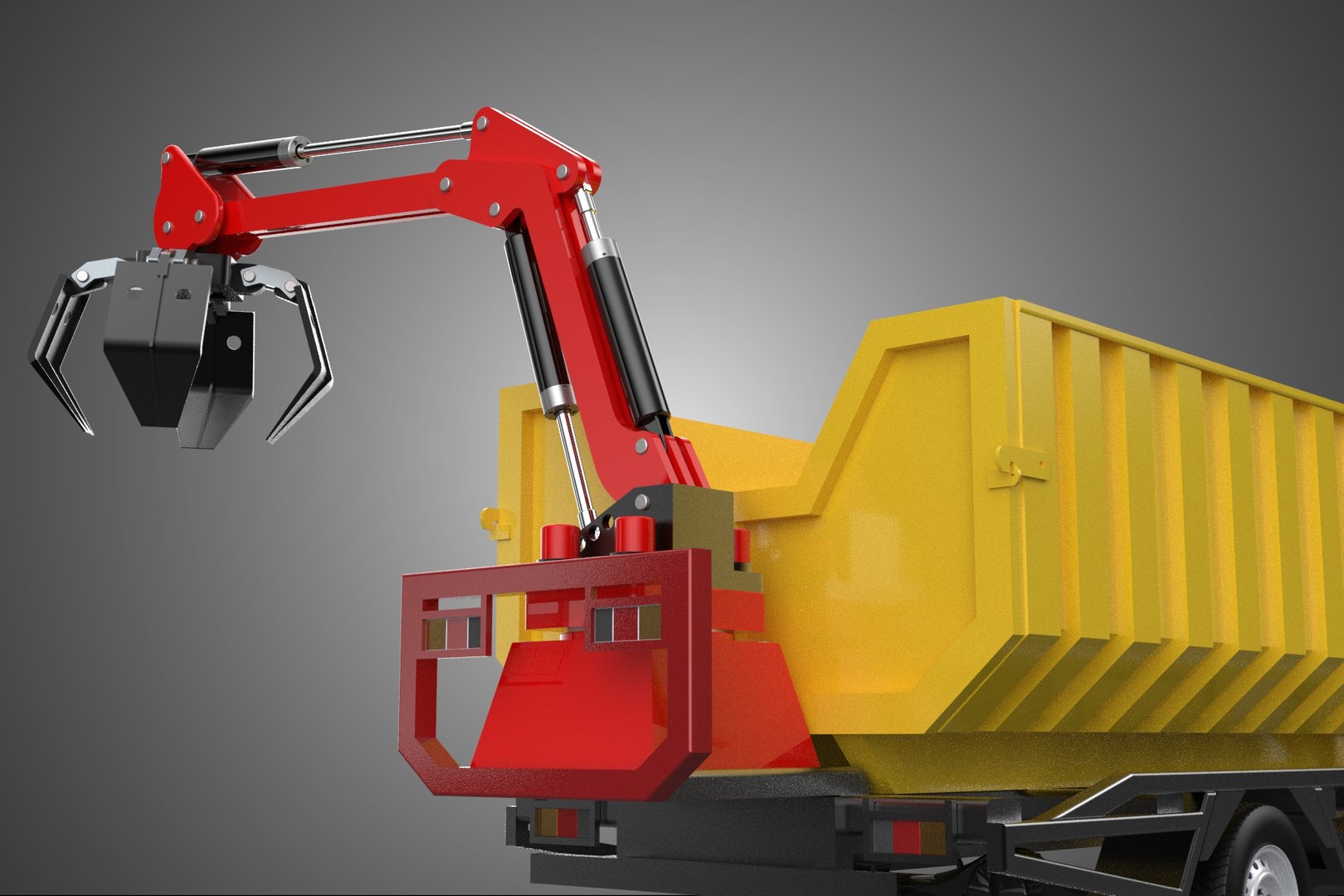 GARBAGE DUMP TRUCK GRAPPLE PICK UP SKIP BIN SCRAP GRABBER CRANE 3D ...