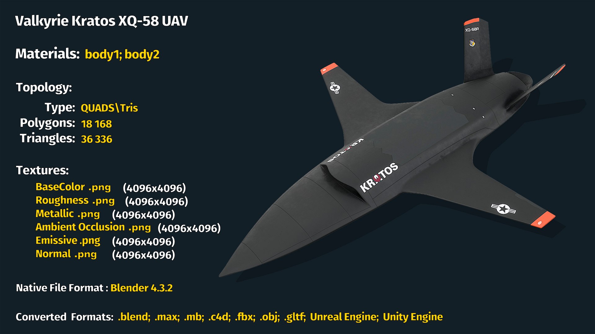 3D Valkyrie Kratos XQ-58 UAV - TurboSquid 2383370