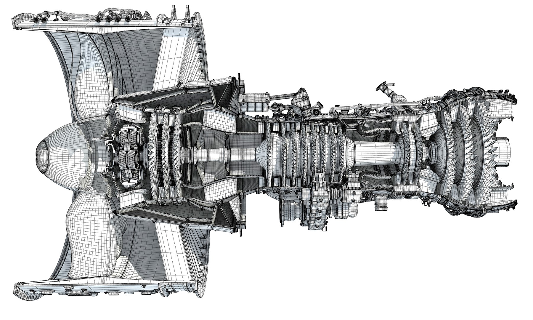 3D cutaway turbofan engine - TurboSquid 1470751