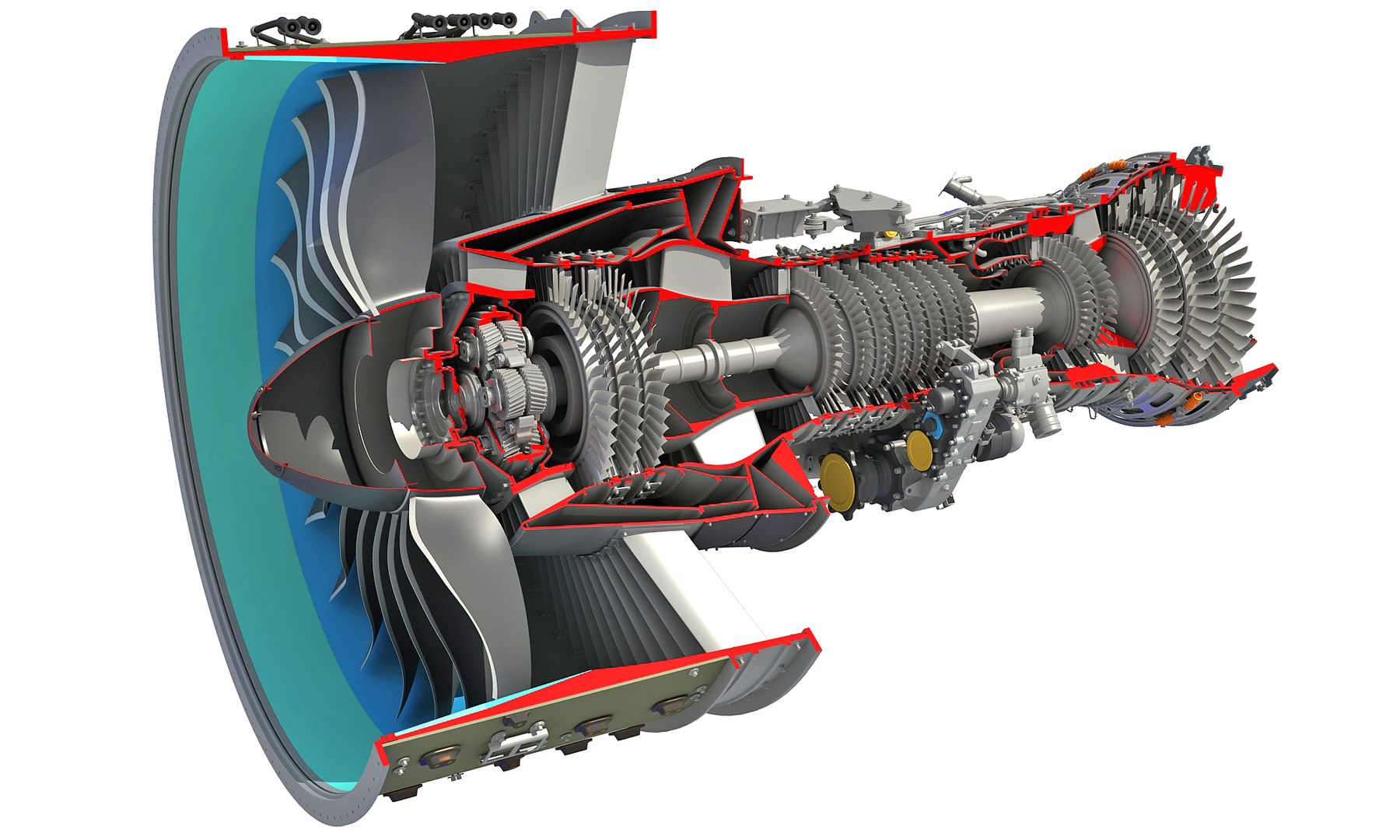 3D cutaway turbofan engine - TurboSquid 1470751