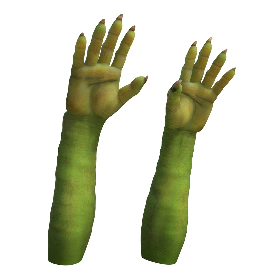 3d model green orc hands rigged
