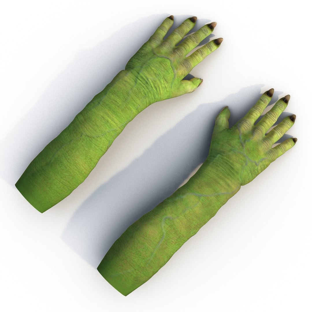 3d model green orc hands rigged