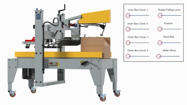 modelo 3d Máquina empacadora de cartón automática con aparejo amarillo ...
