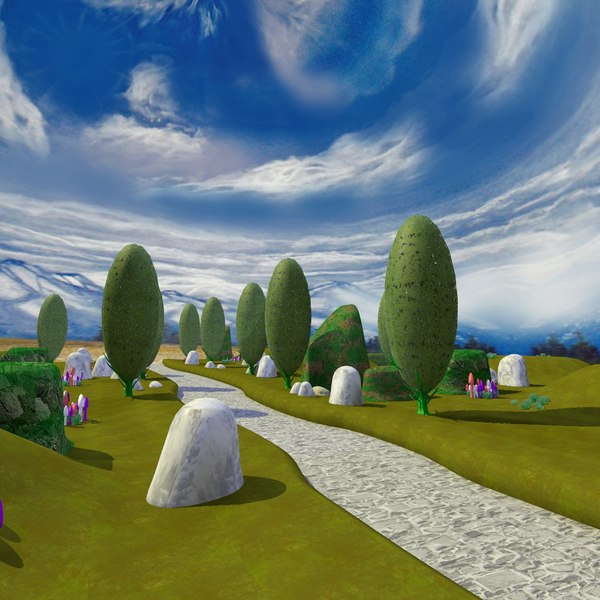 3d cartoon landscape scene path