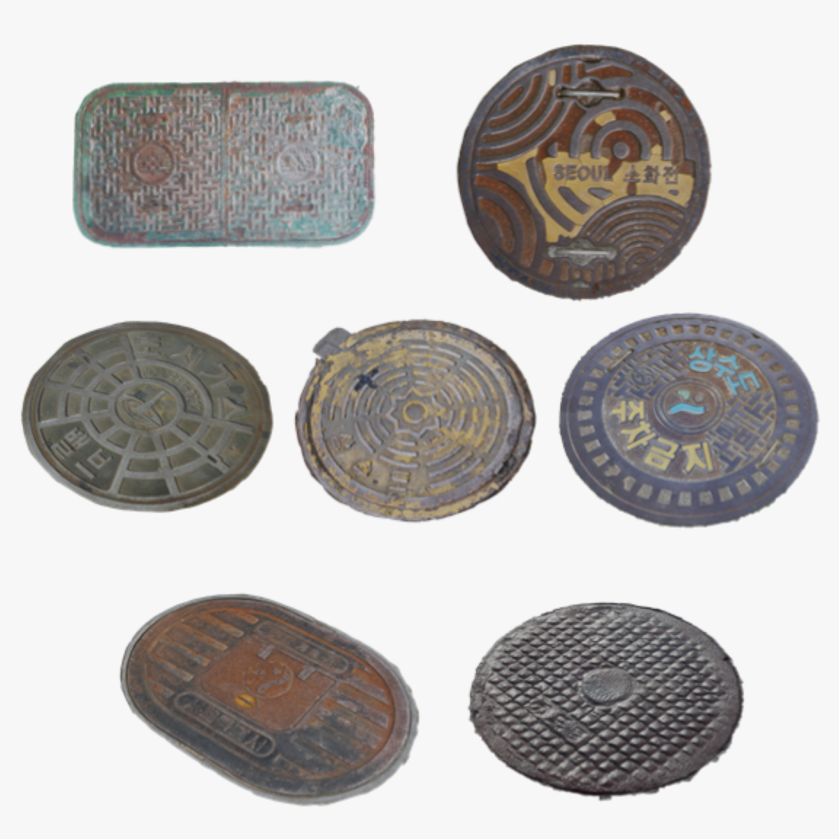 Korean style 7 manhole set 3D - TurboSquid 1848477