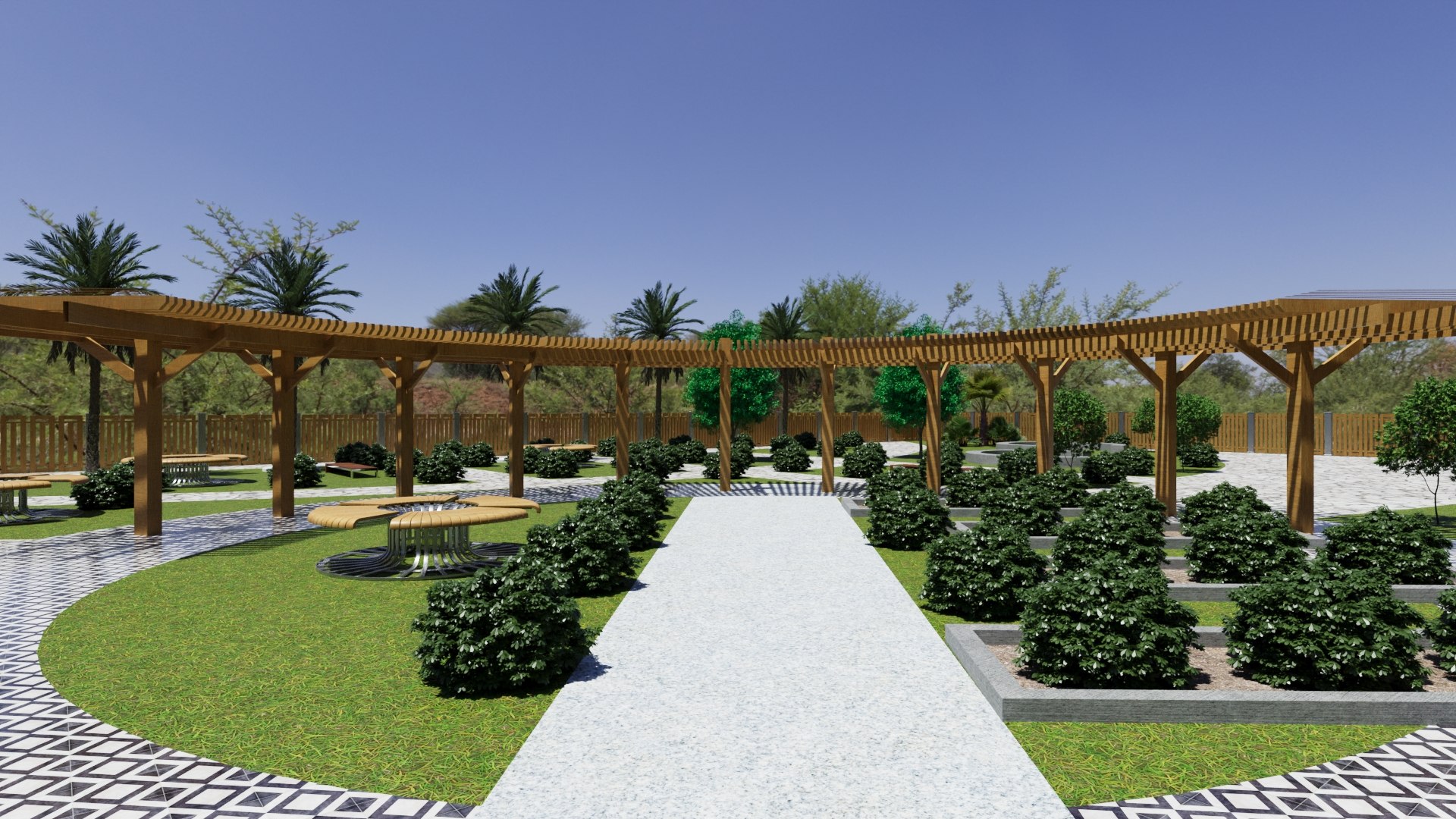 3D Model 3D Landscape Model With Palm Trees Greenery Pergola ...