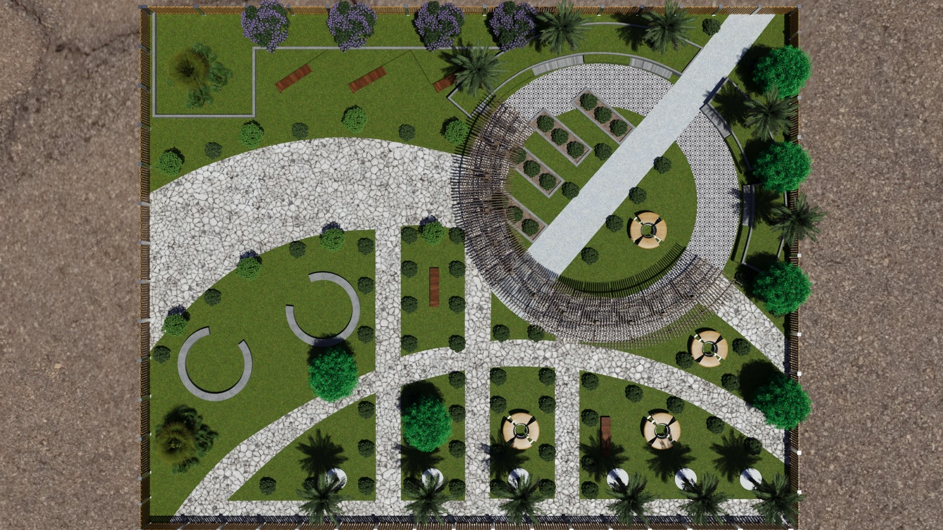 3D Model 3D Landscape Model With Palm Trees Greenery Pergola ...