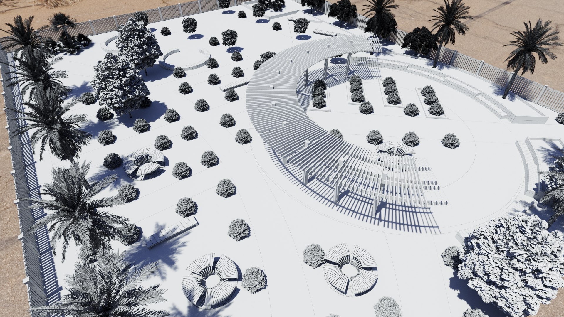 3D Model 3D Landscape Model With Palm Trees Greenery Pergola ...