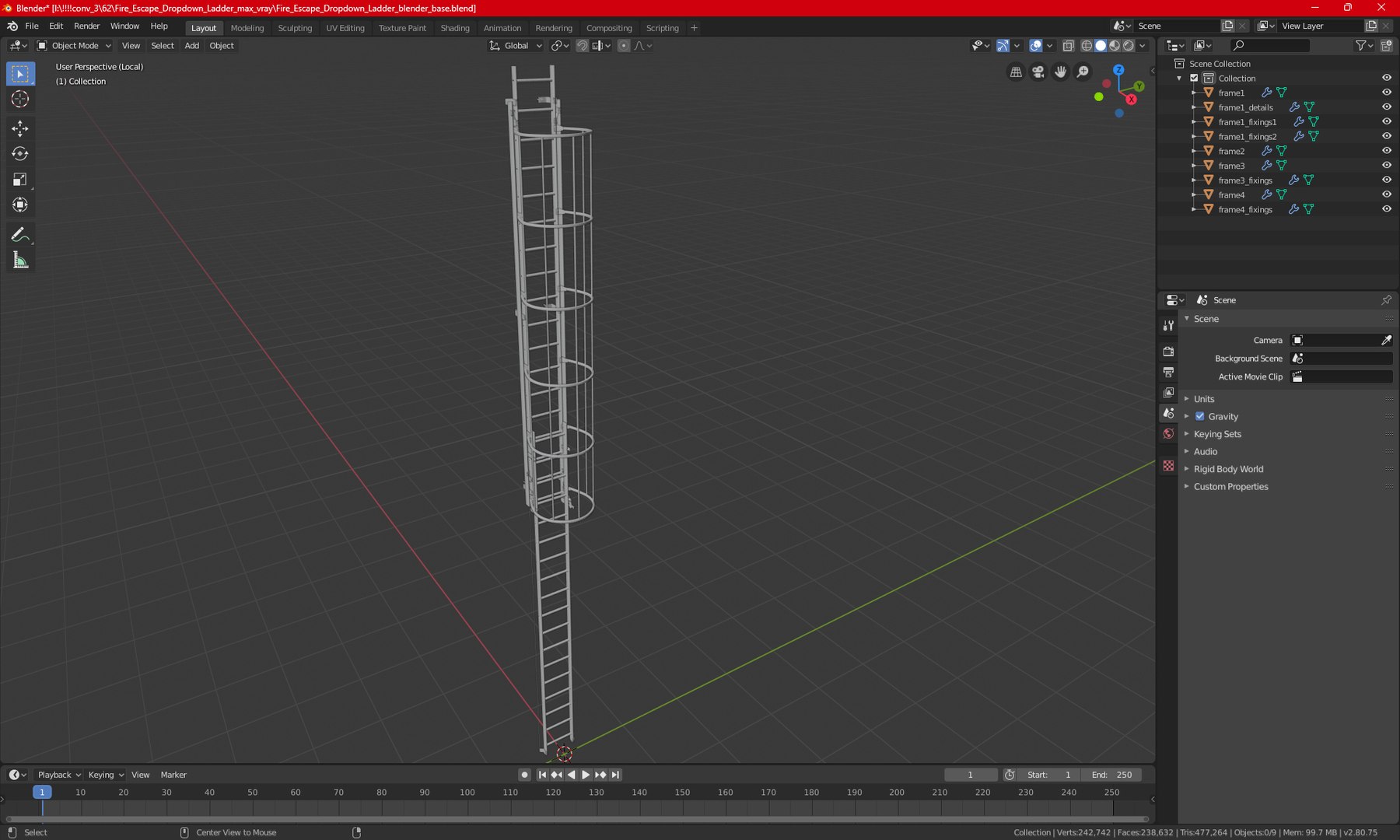 Fire Escape Dropdown Ladder 3D - TurboSquid 2071200