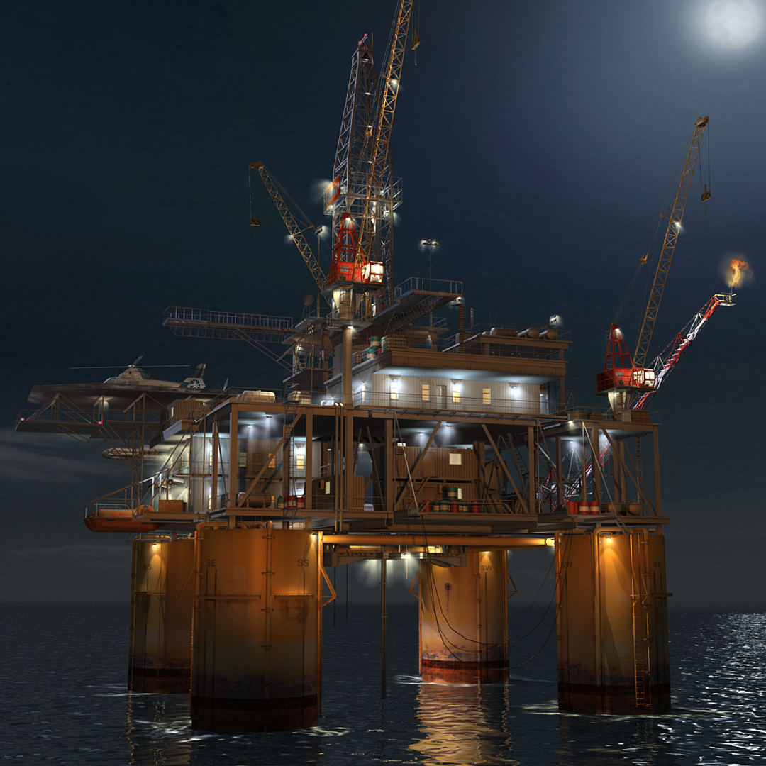 oil rig night scene max