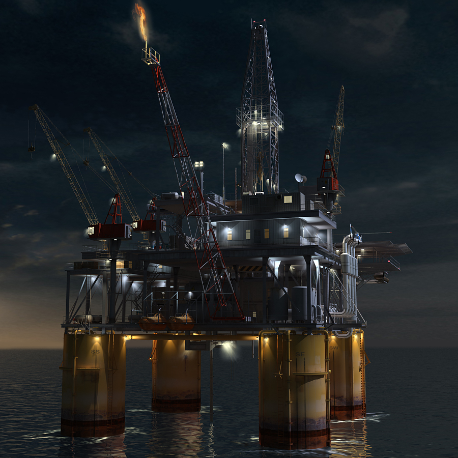 oil rig night scene max