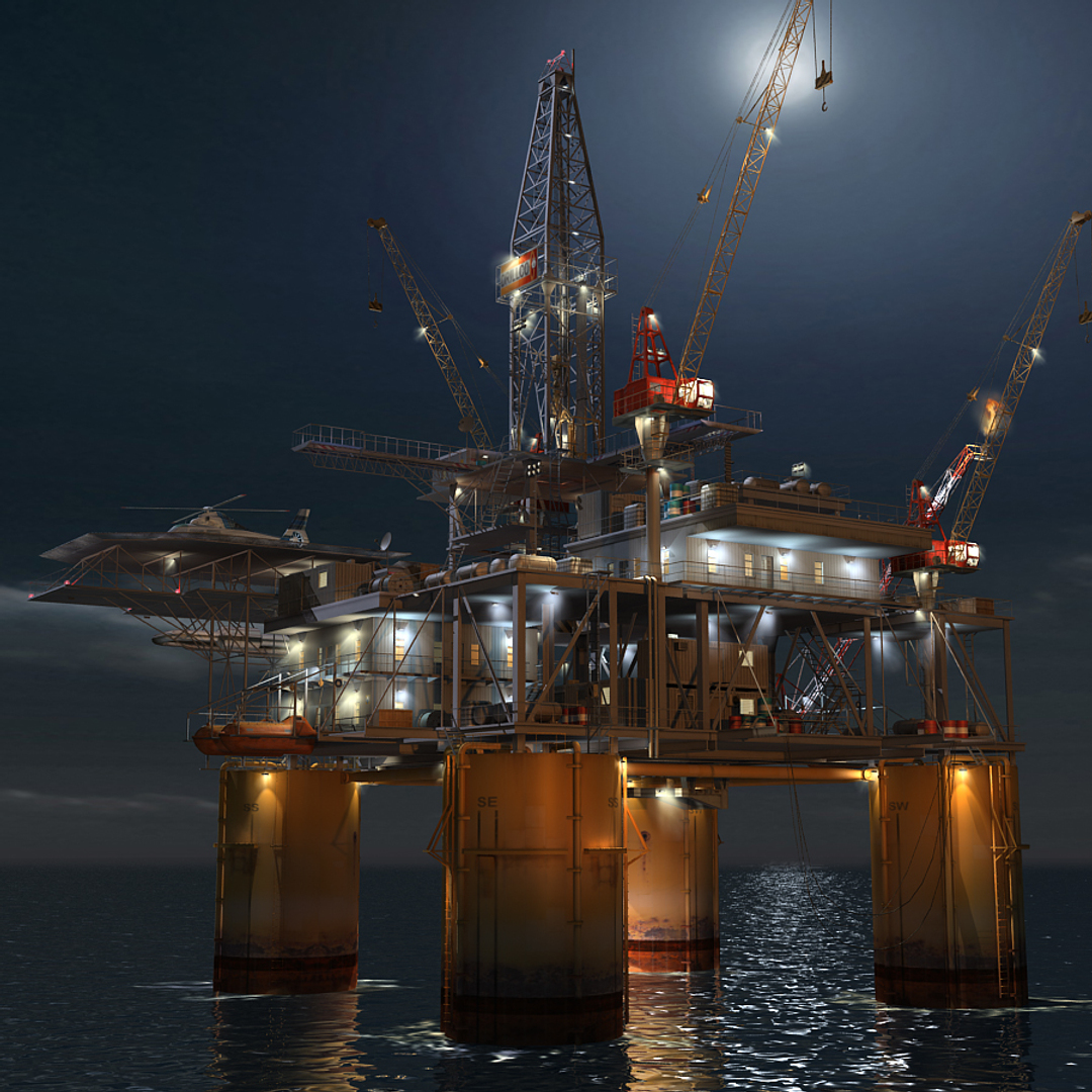 oil rig night scene max