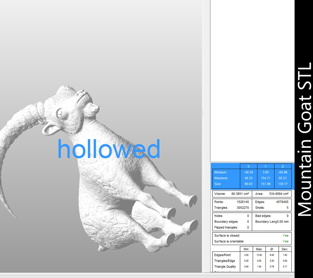 Mountain Goat Stl Hollowed 3d 3ds
