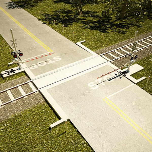 3d model of railroad crossing road