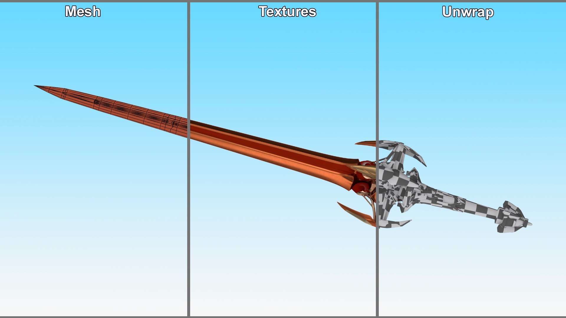 3D Orange Futuristic Sword With Thorns Model - TurboSquid 2230699