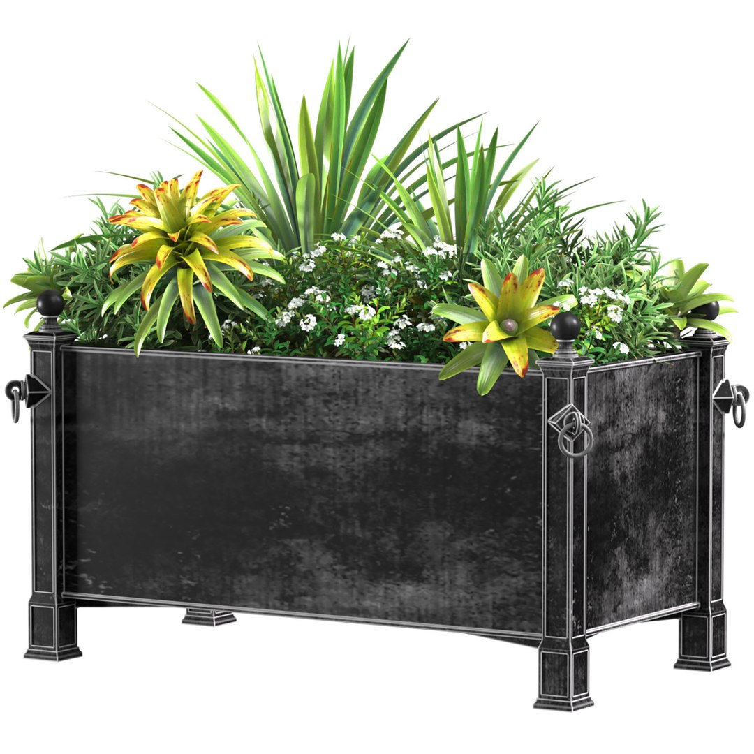 Flowerbed with Plants in the Container garden planter 3D model ...