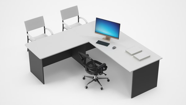 modelo 3d Escritorio de oficina con sillas y configuración de ...