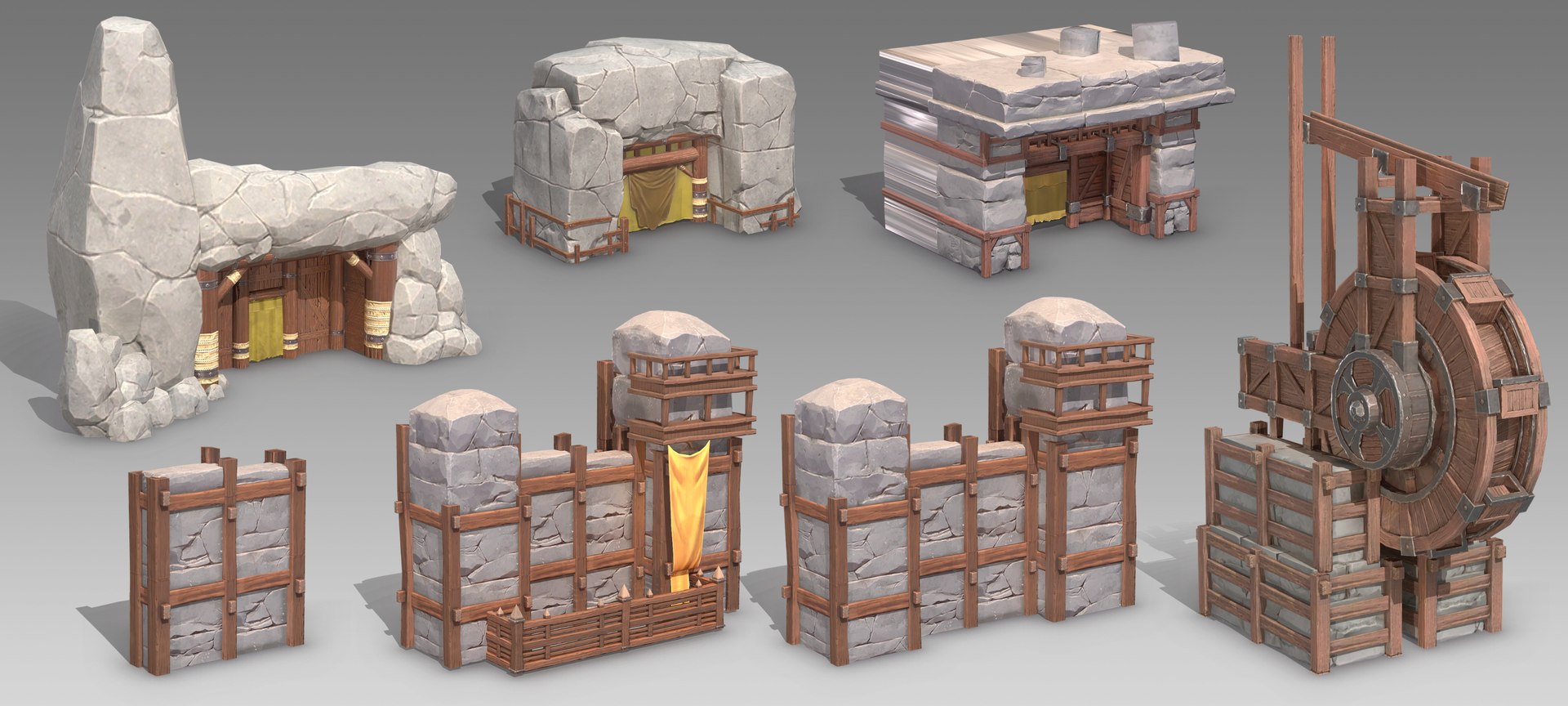 3D Ancient Siege Equipment Wall Trap Guard Tower Gate Suspension Bridge ...