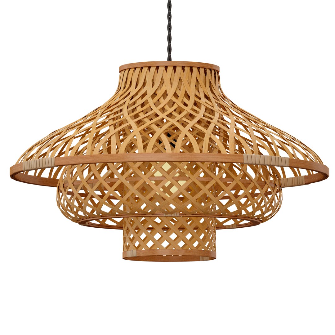 Chandelier Light Fixture Round Wicker Rattan Lampshade Model ...