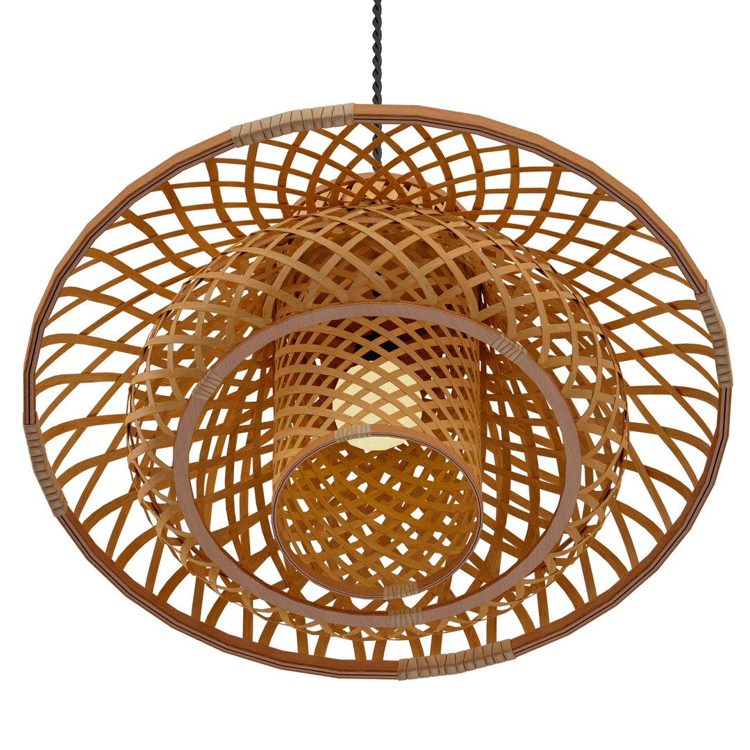 Chandelier Light Fixture Round Wicker Rattan Lampshade Model ...