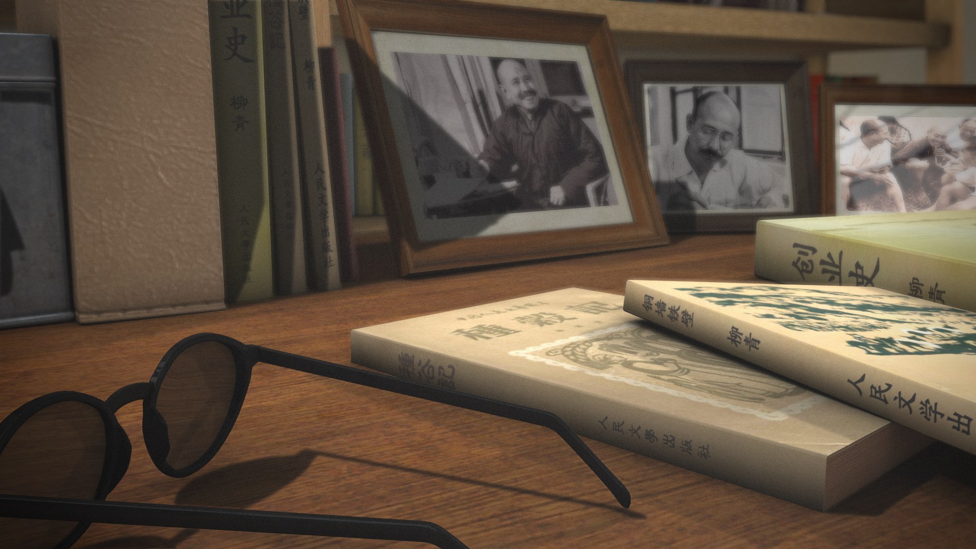 3D Desk Books Bookshelf Picture Frames Desktop Scene Model - TurboSquid ...