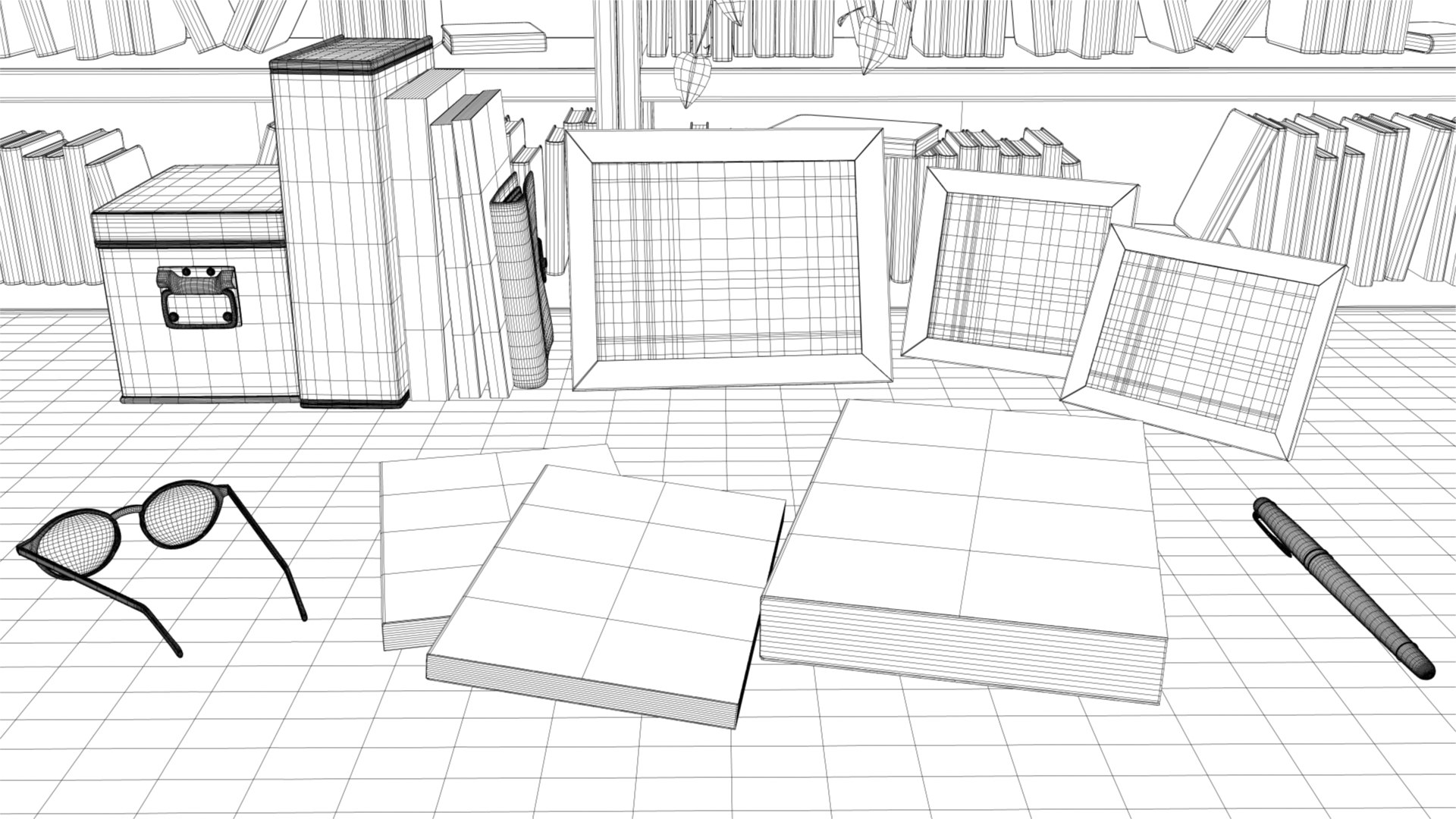 3D Desk Books Bookshelf Picture Frames Desktop Scene Model - TurboSquid ...