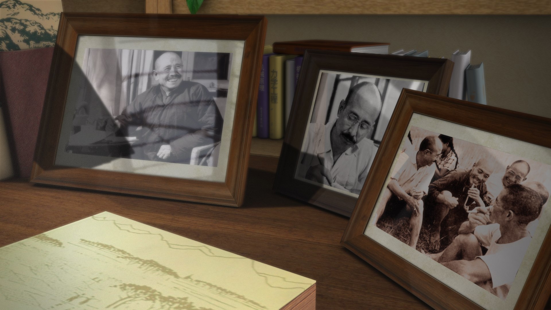 3D Desk Books Bookshelf Picture Frames Desktop Scene Model - TurboSquid ...