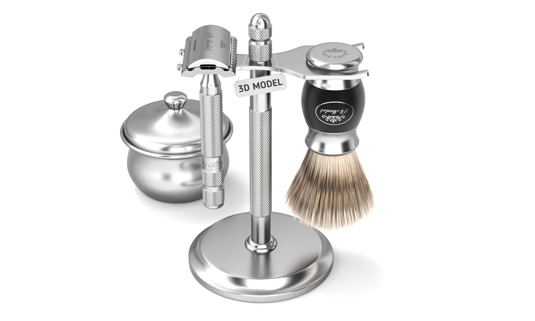 Shaving Kit With Metal Handles 3D Model - TurboSquid 2212715