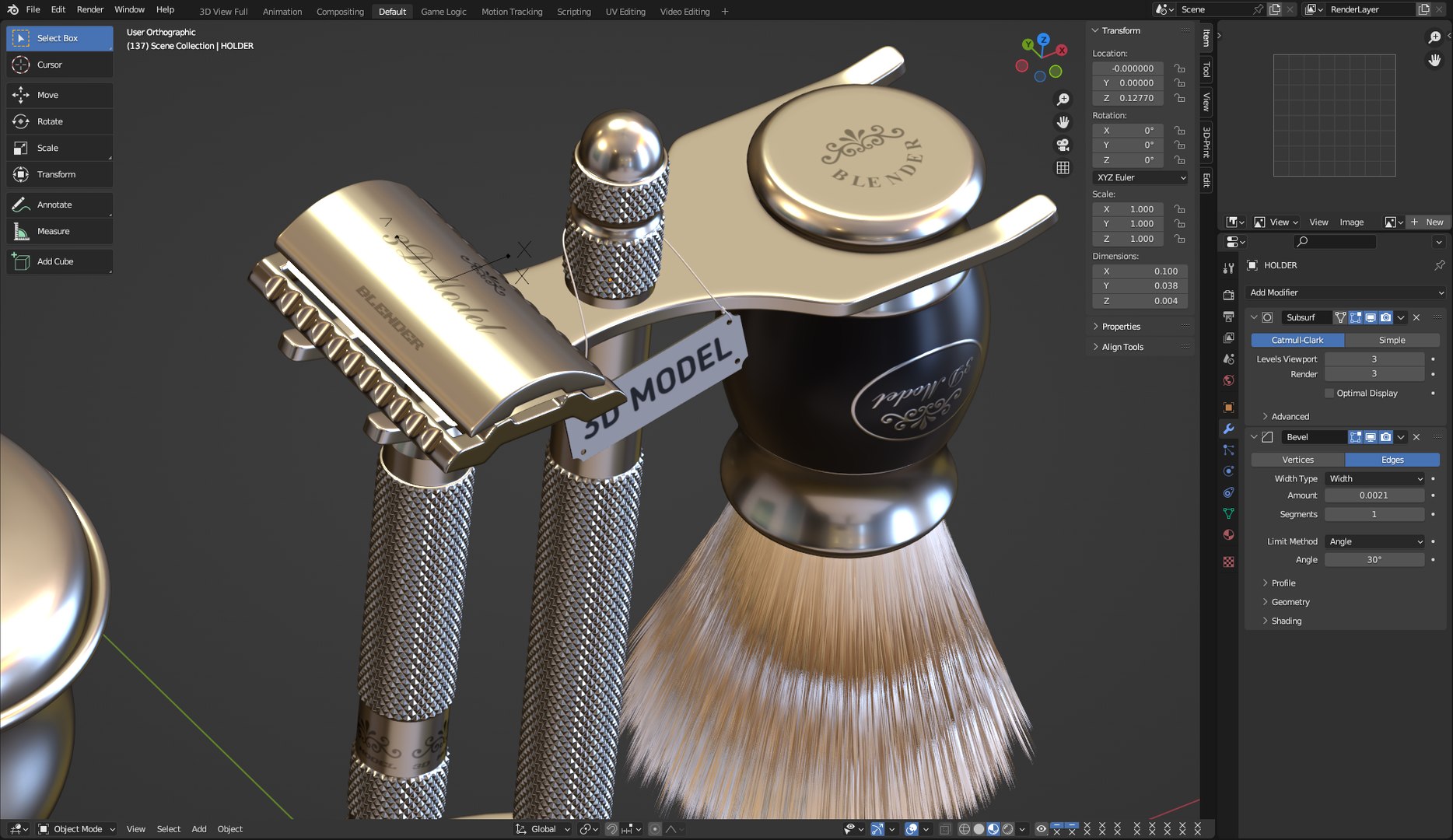 Shaving Kit With Metal Handles 3D Model - TurboSquid 2212715