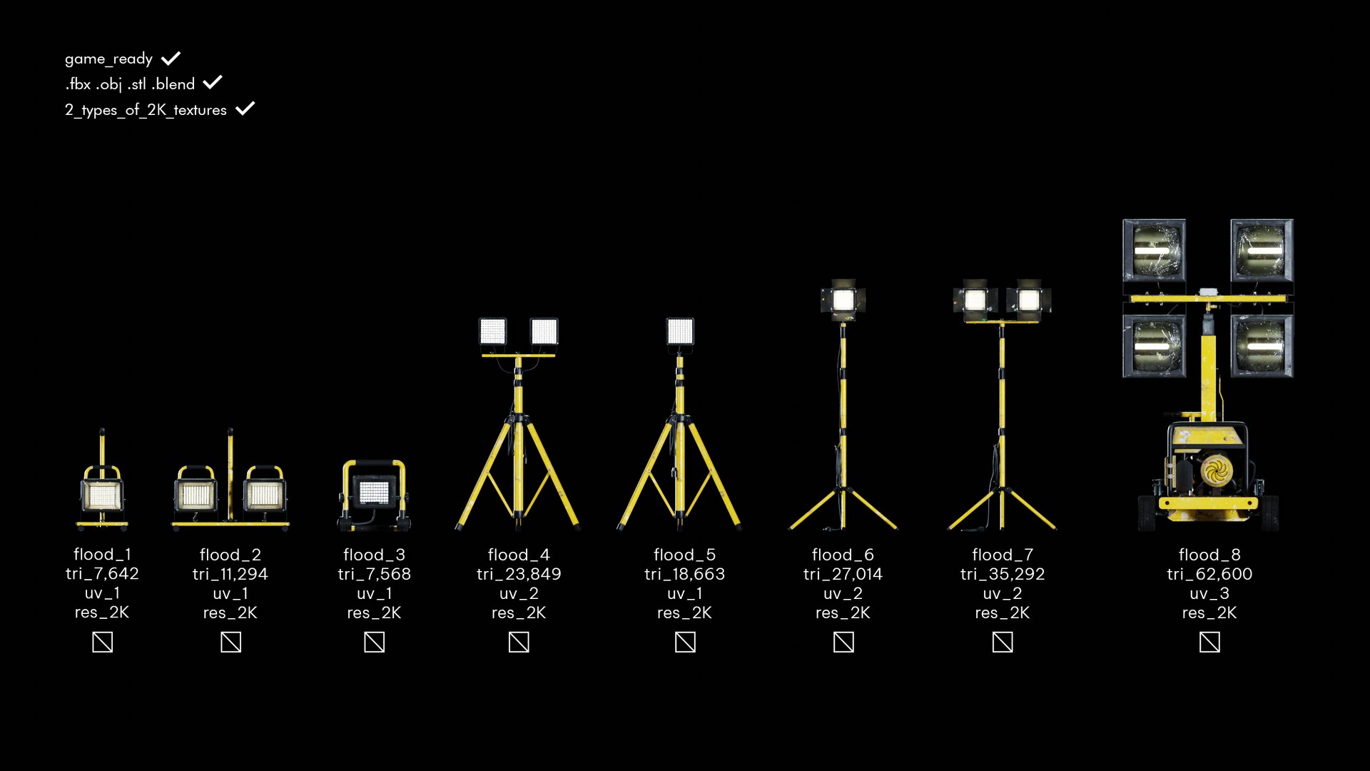 Flood Light Pack With Custom Textures 3D Model - TurboSquid 2095587
